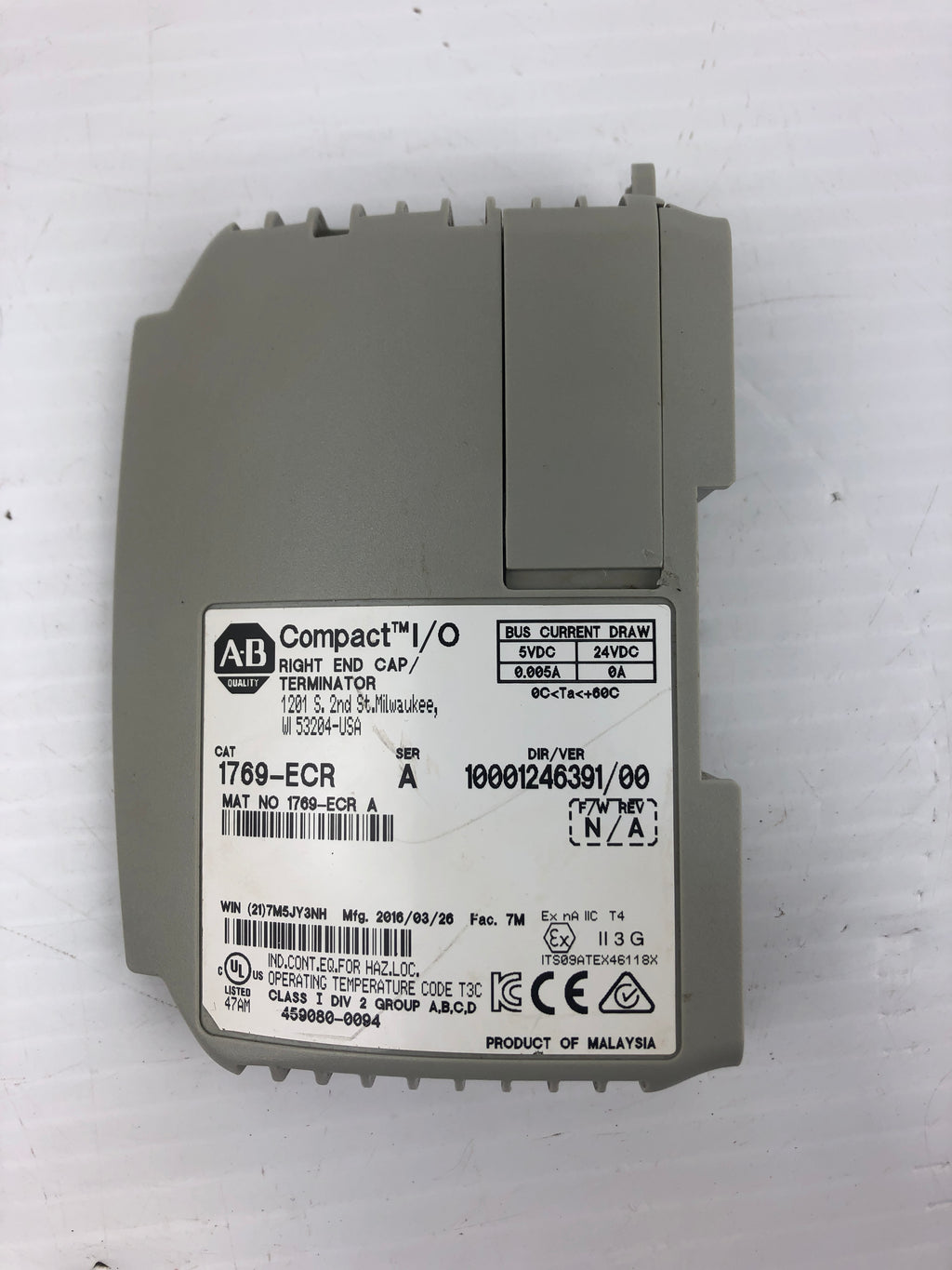 Allen-Bradley 1769-ECR Compact I/O Right End Cap Terminator Series A ...